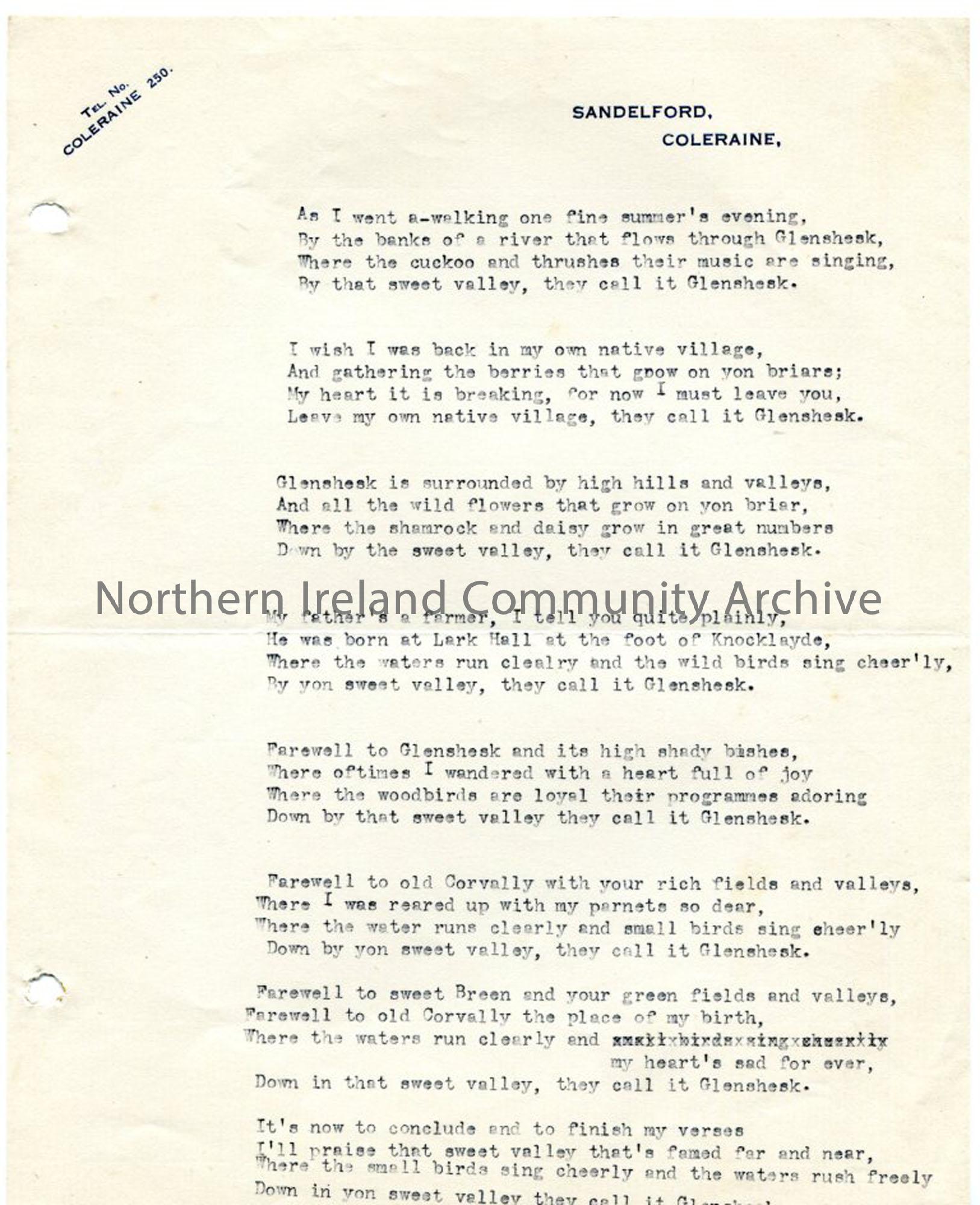Typed words to untitled poem (6363) – NI Archive