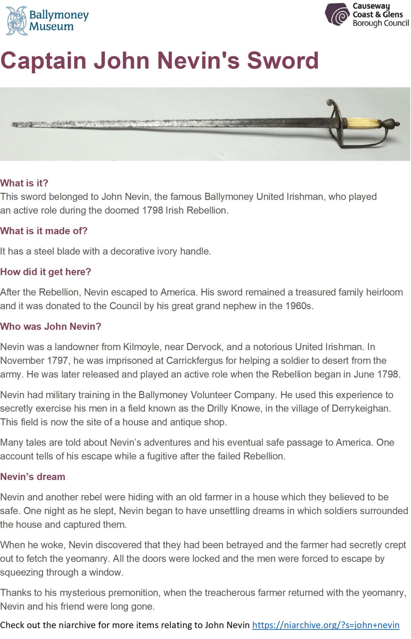 John Nevin Fact Sheet – NI Community Heritage Archive