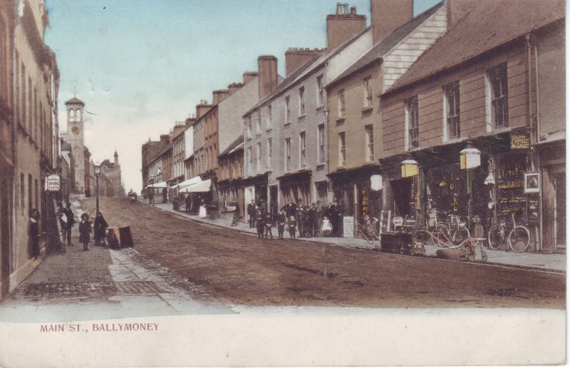Coloured postcard of Main Street, Ballymoney. Has a half penny stamp ...