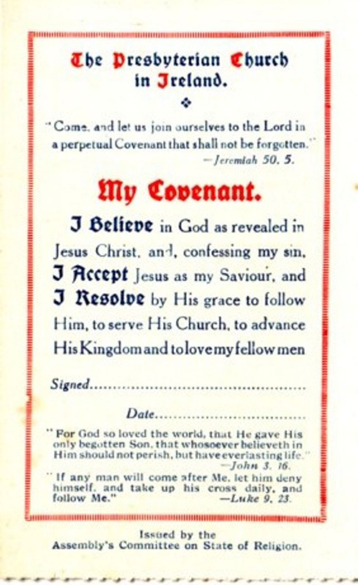 ‘My Covenant’ card- Presbyterian Church in Ireland – NI Community ...