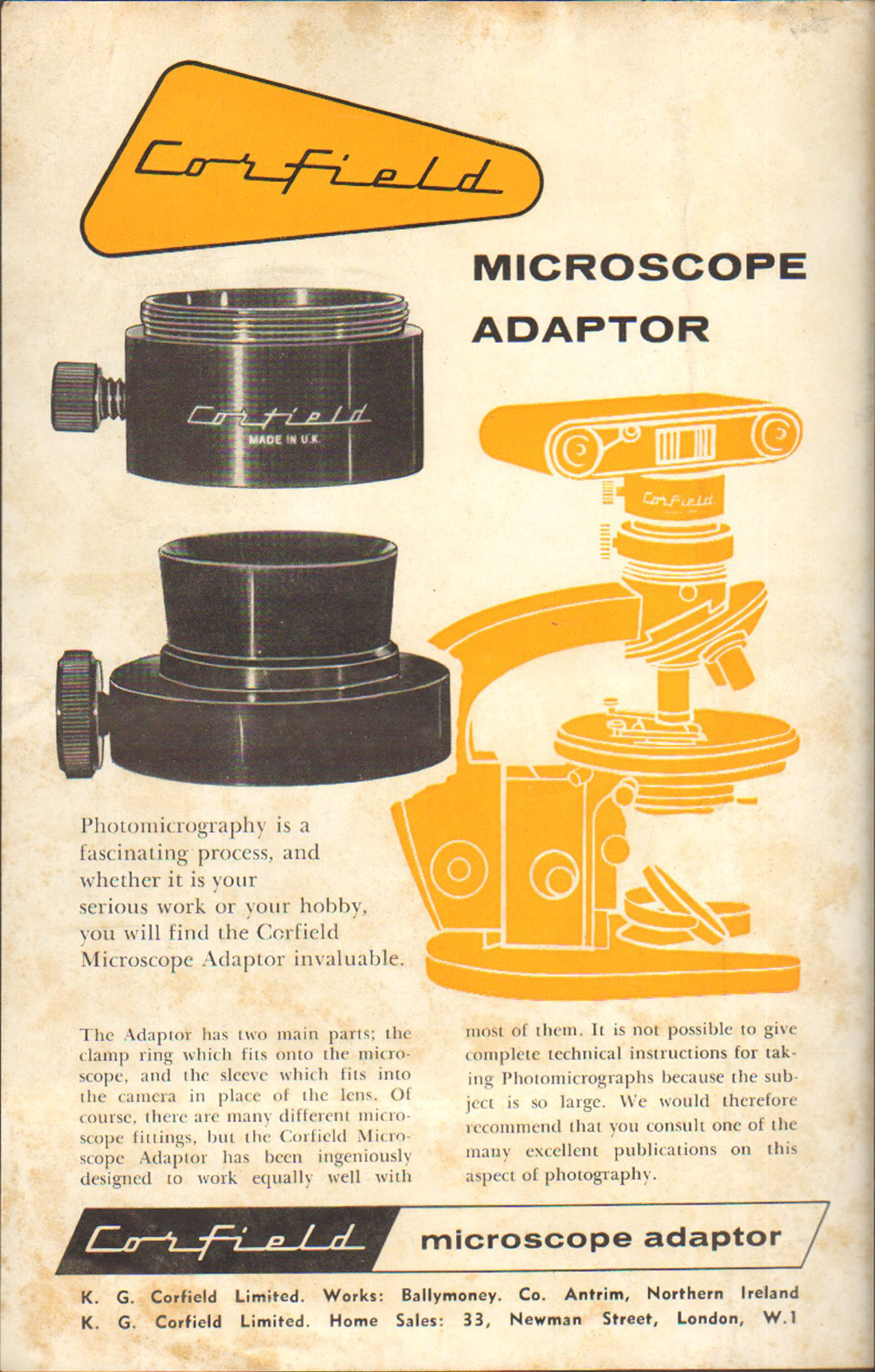 Corfield Photographic Equipment advertisement for the Microscope ...