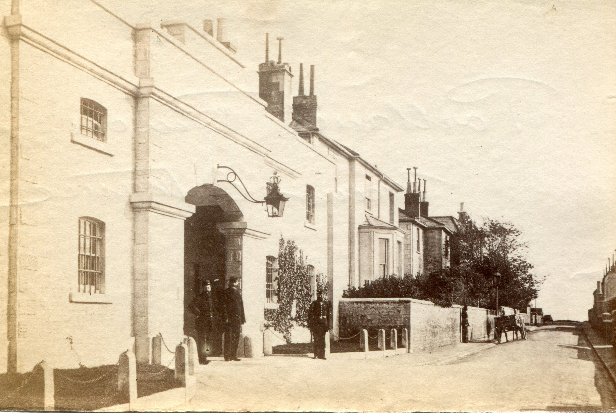 Black and white landscape photograph of Portland Prison main entrance ...