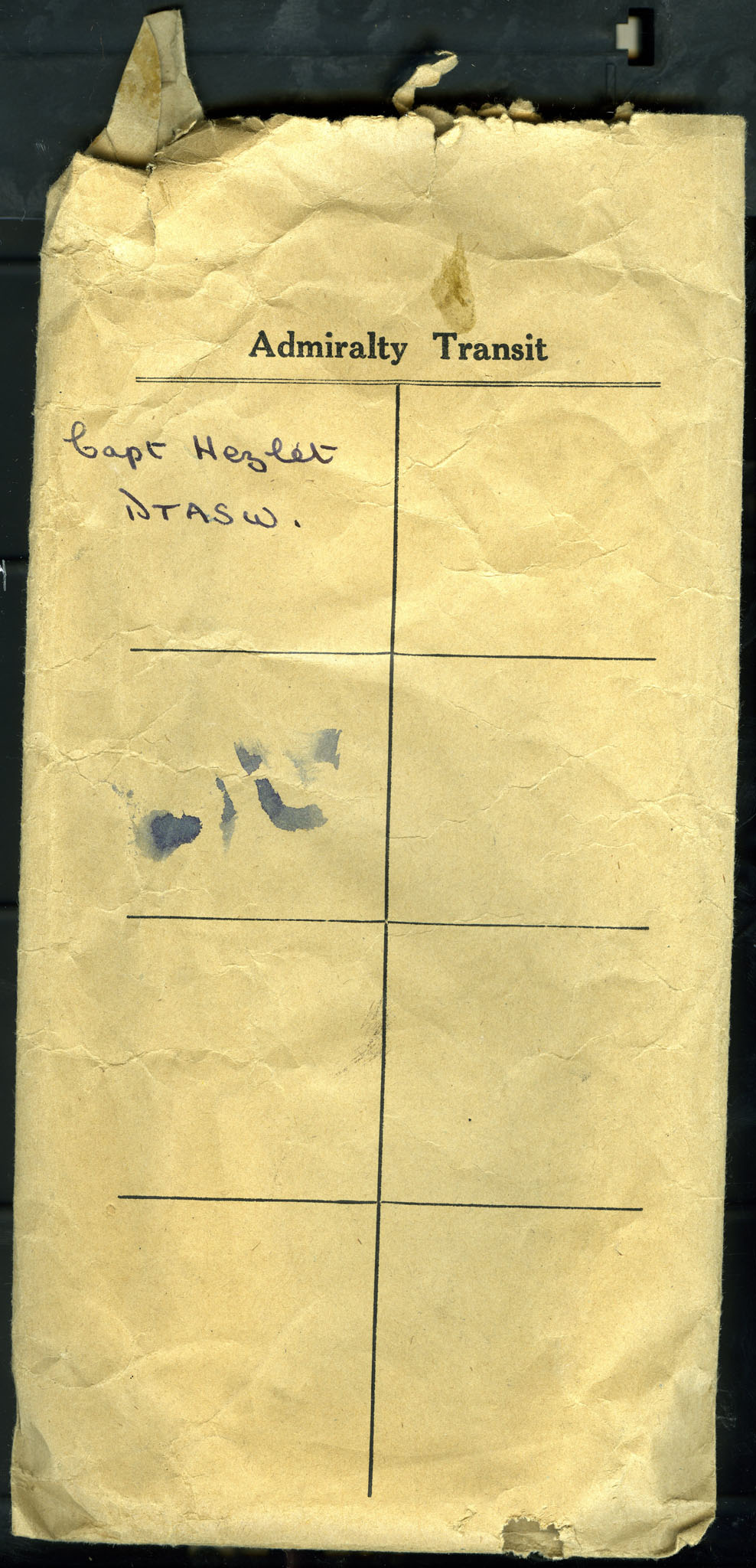Brown paper envelope, with ‘Admiralty Transit’ printed on the front and ...