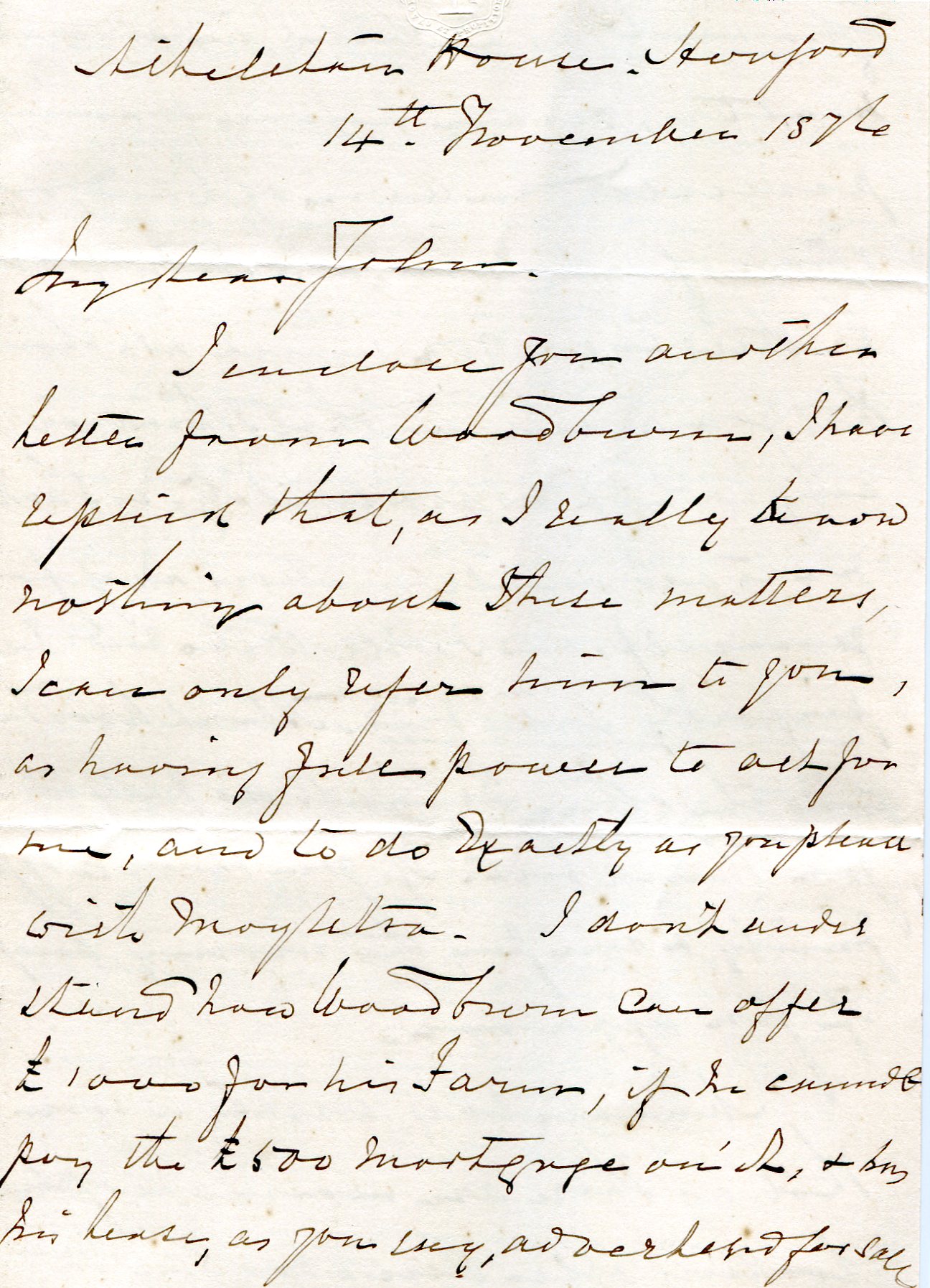 Handwritten letter to ‘My Dear John’. (Folded and written on 4 sides ...