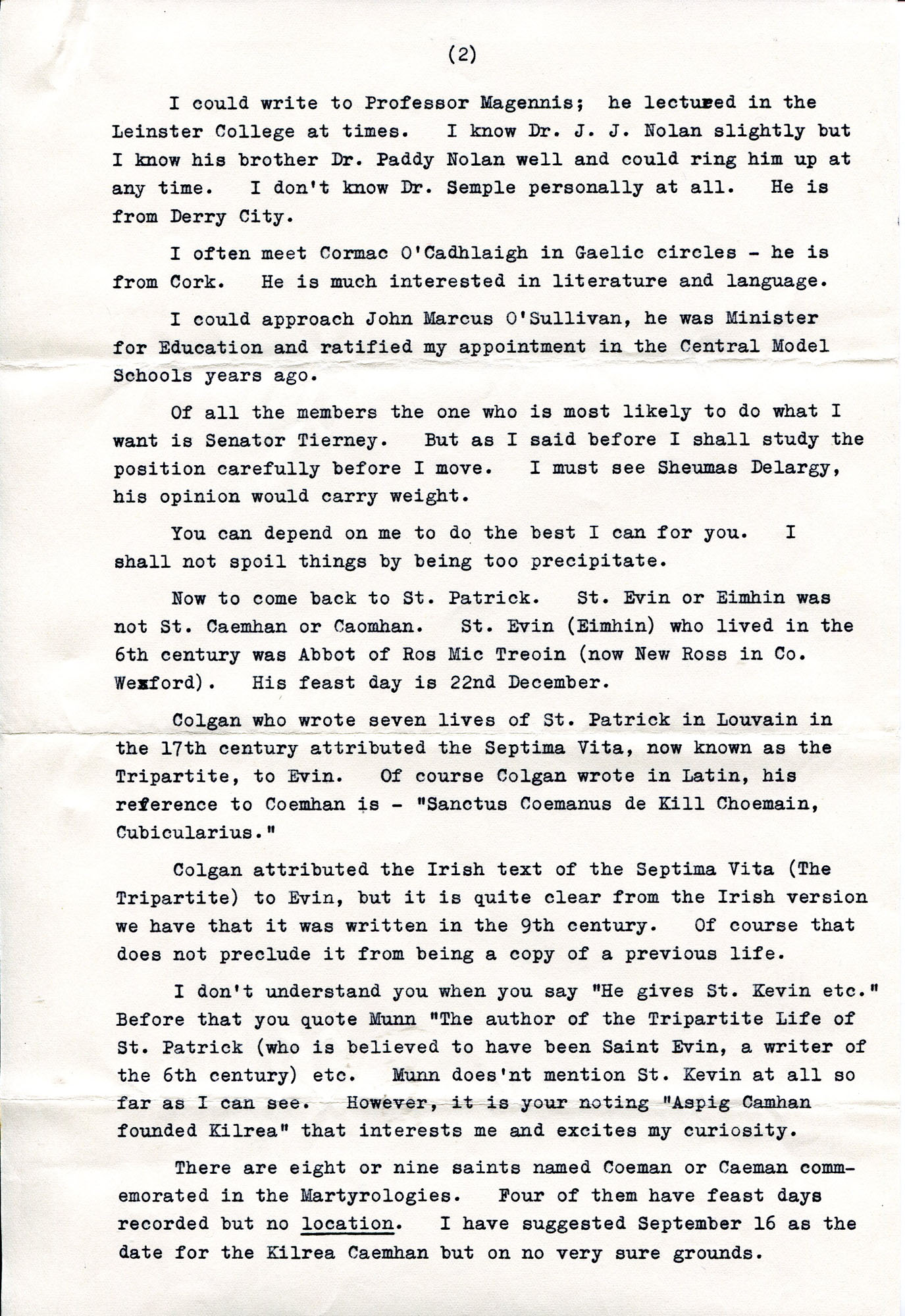 Page 2 of 4. Typed letter to Sam Henry. Writes re their attempts to ...