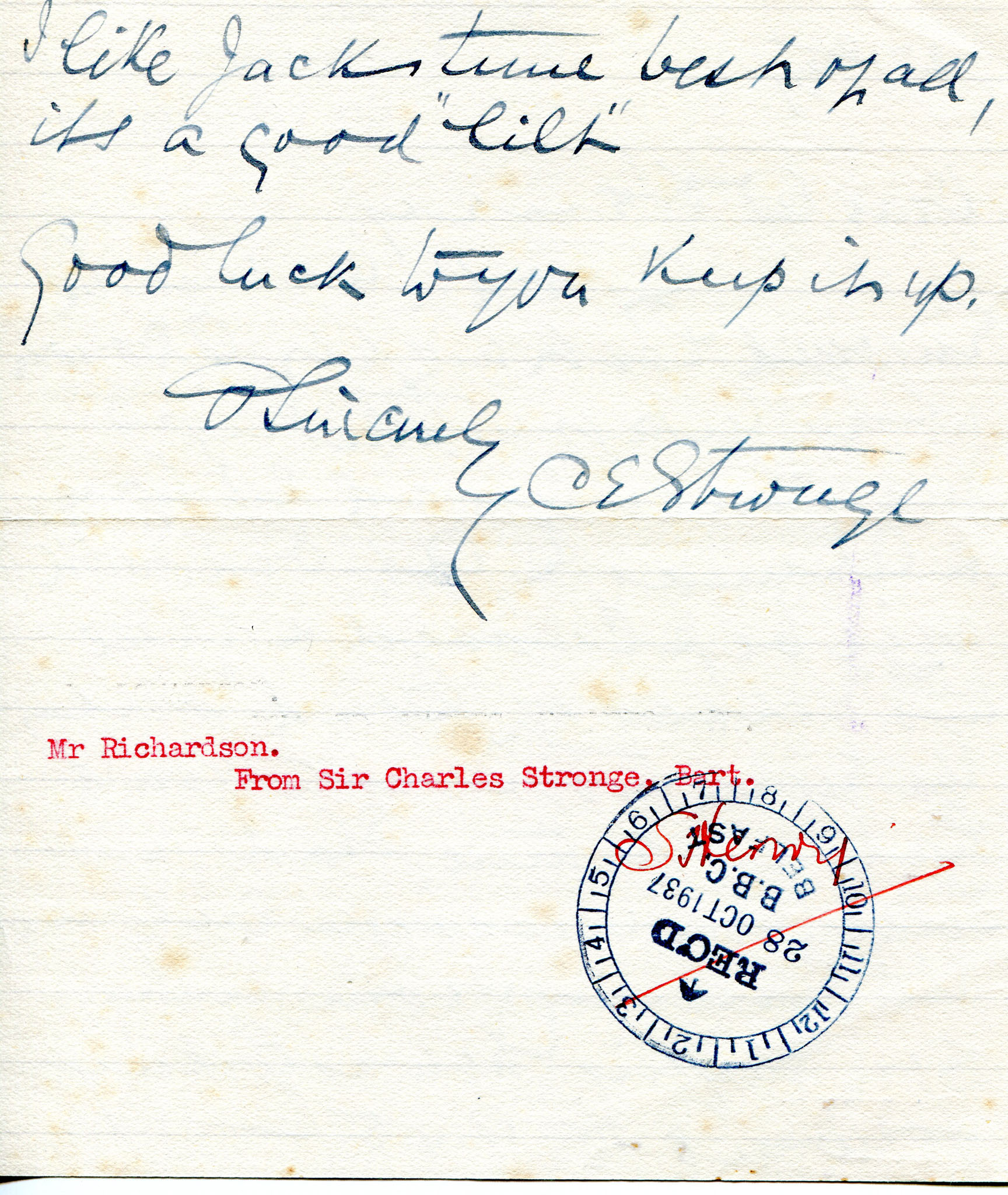 Handwritten letter (double sided) on lined paper to Mr Henry. Number ‘3 ...