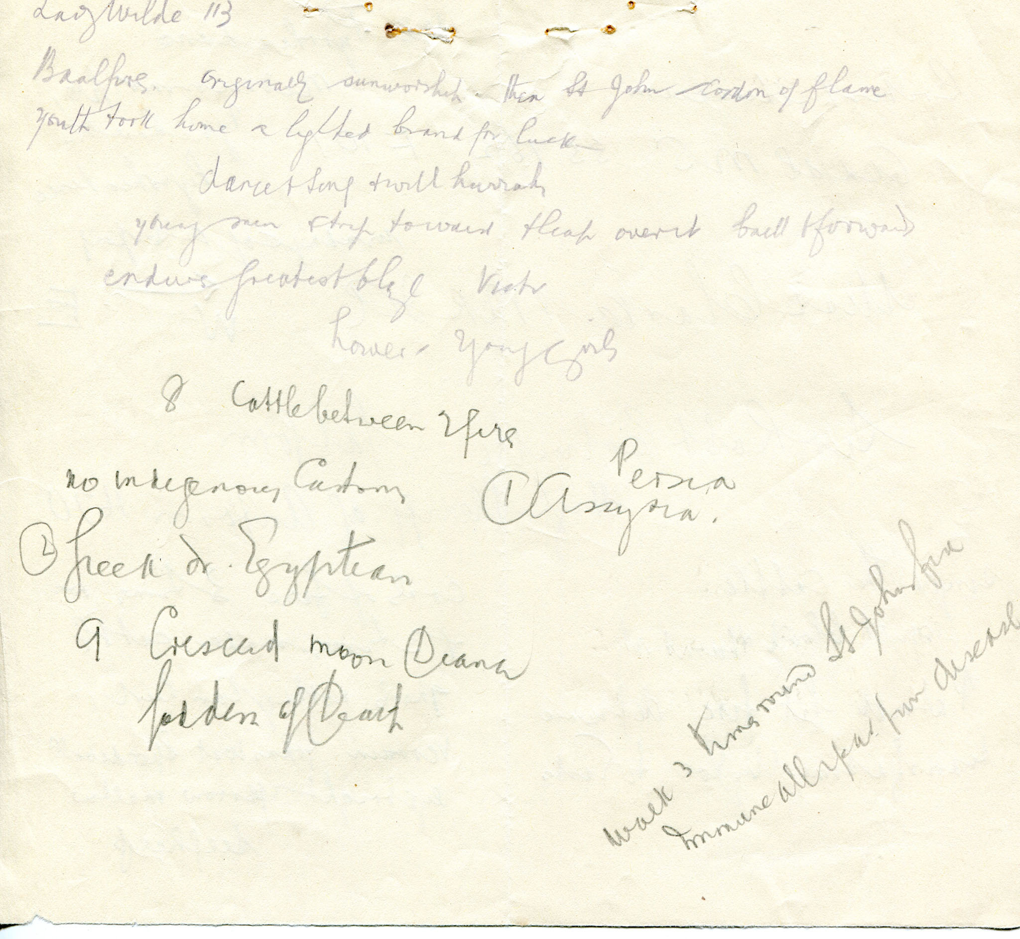 Handwritten notes (double sided) in pencil. Not in context. Mentions ...