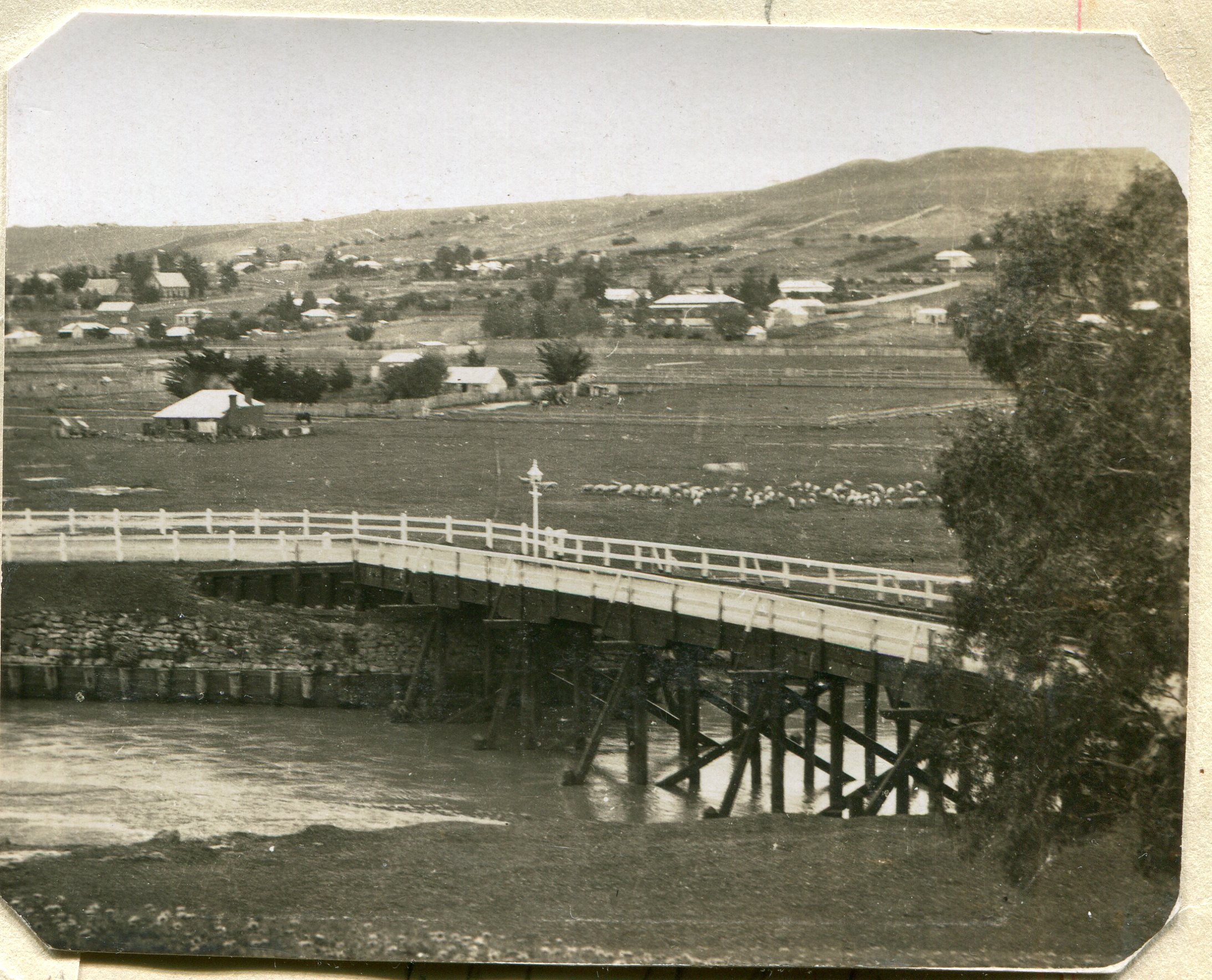 Black and white photograph of a bride over a river. Labelled ‘Wannon ...