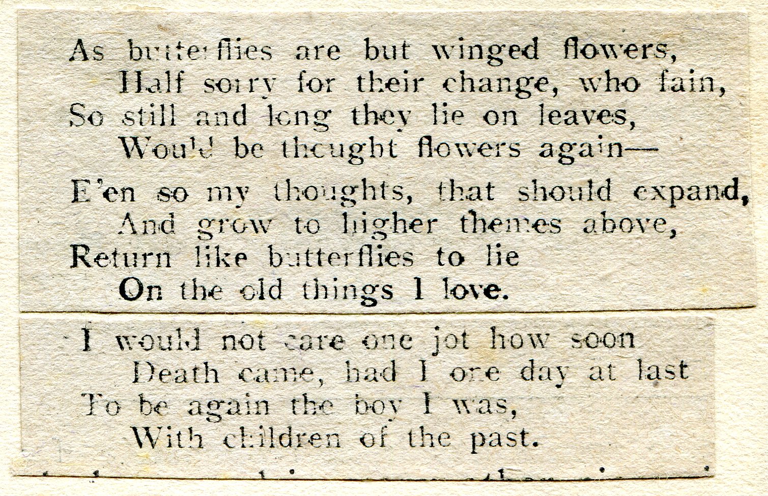 Small cutting of a poem from a newspaper. Re butterflies. – NI ...