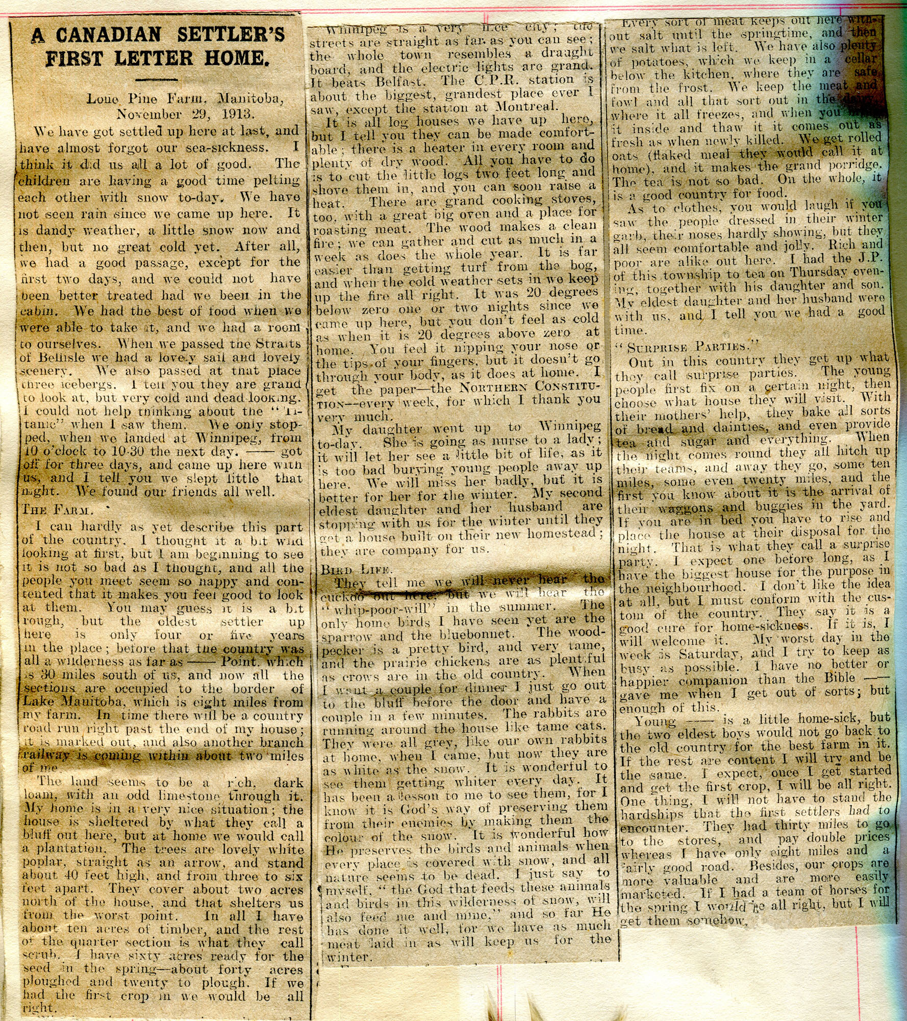 Article cut into three sections from a newspaper titled, ‘A Canadian ...