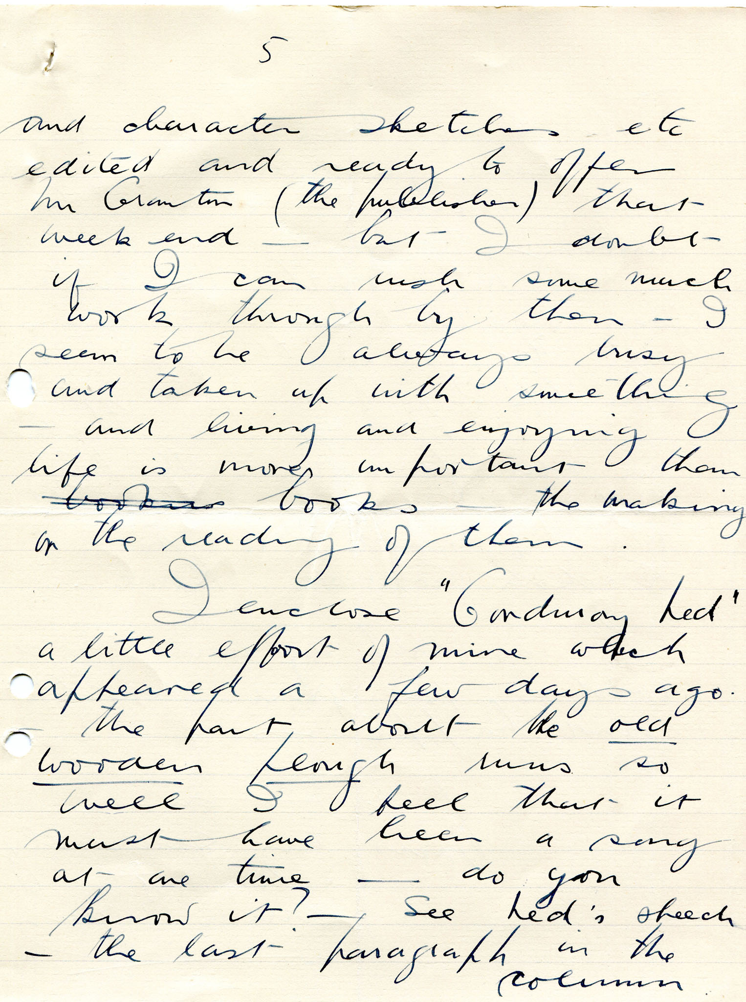 Page 3 of 3 pages, double sided, of handwritten letter to Sam Henry ...