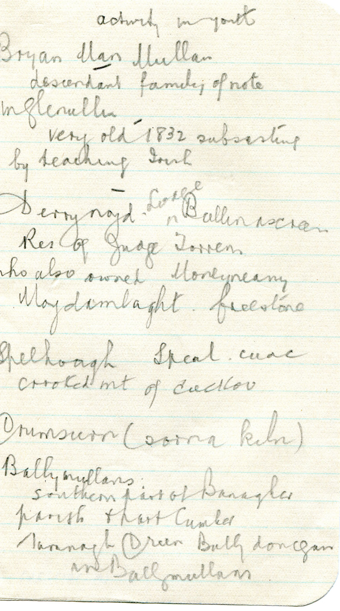 Handwritten rough notes, not in context, on page in pencil. Re Bryan ...