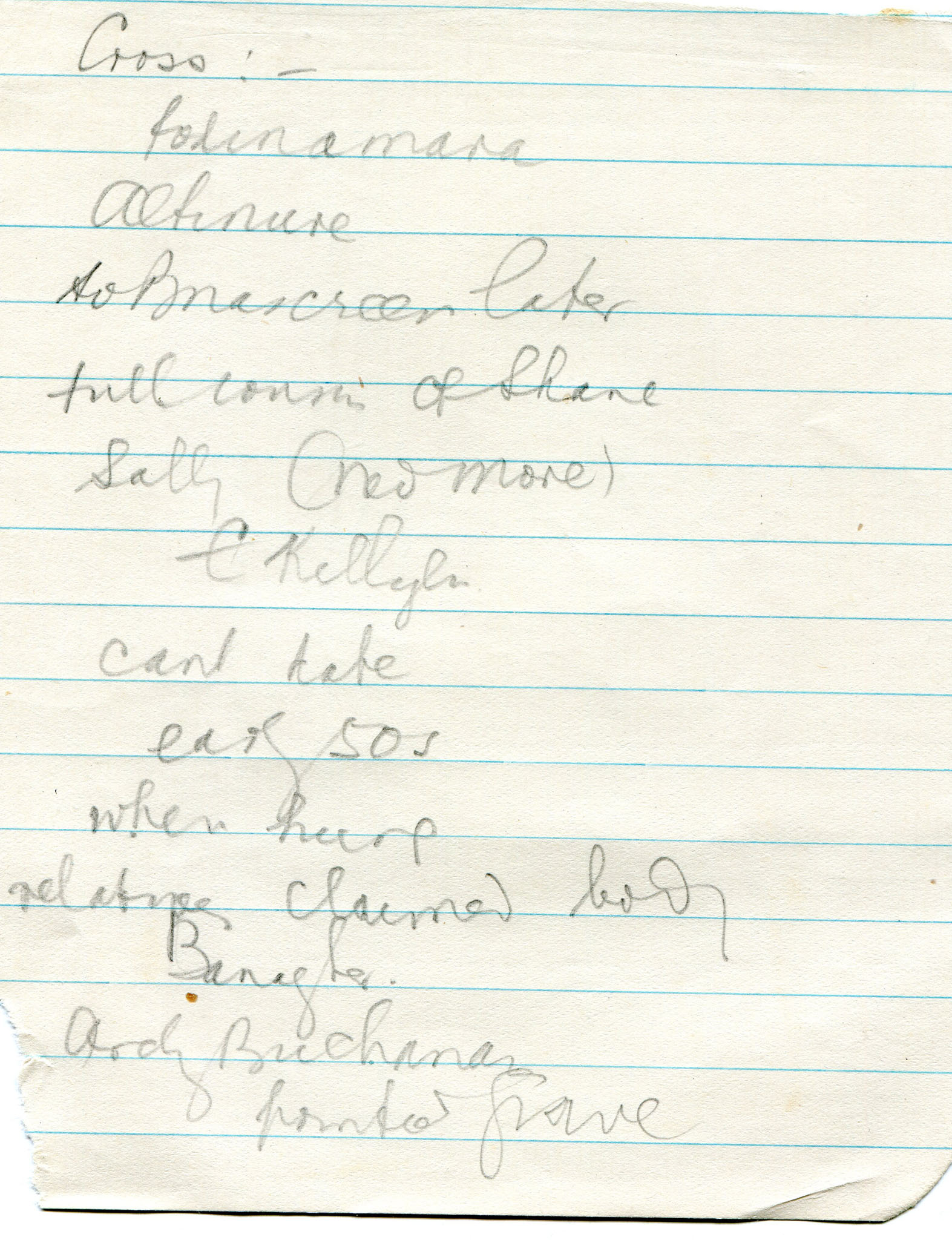 Handwritten rough notes re Shane Crossagh. List of places and names ...
