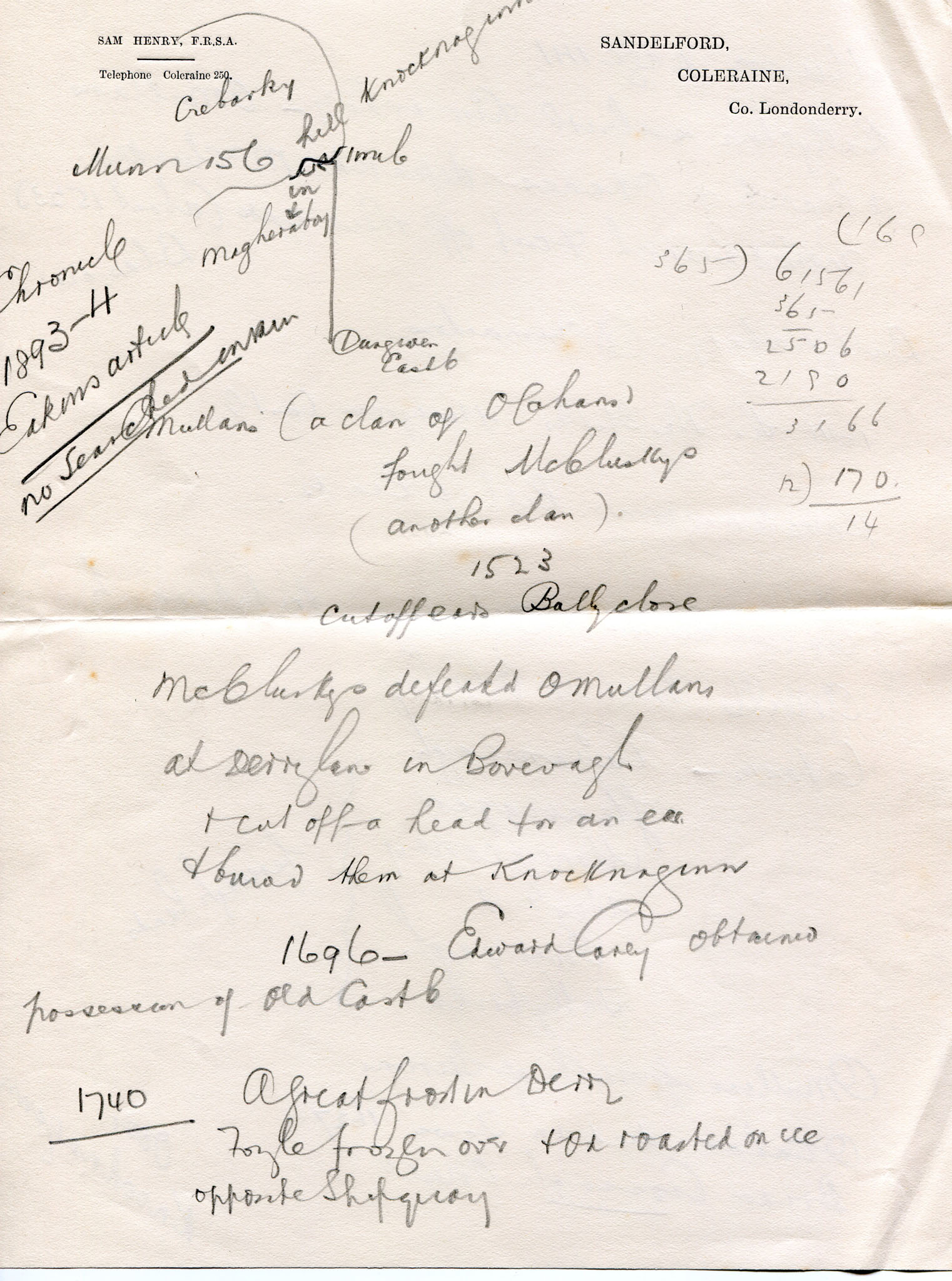 Handwritten rough notes, double sided, in pencil on headed paper – Sam ...