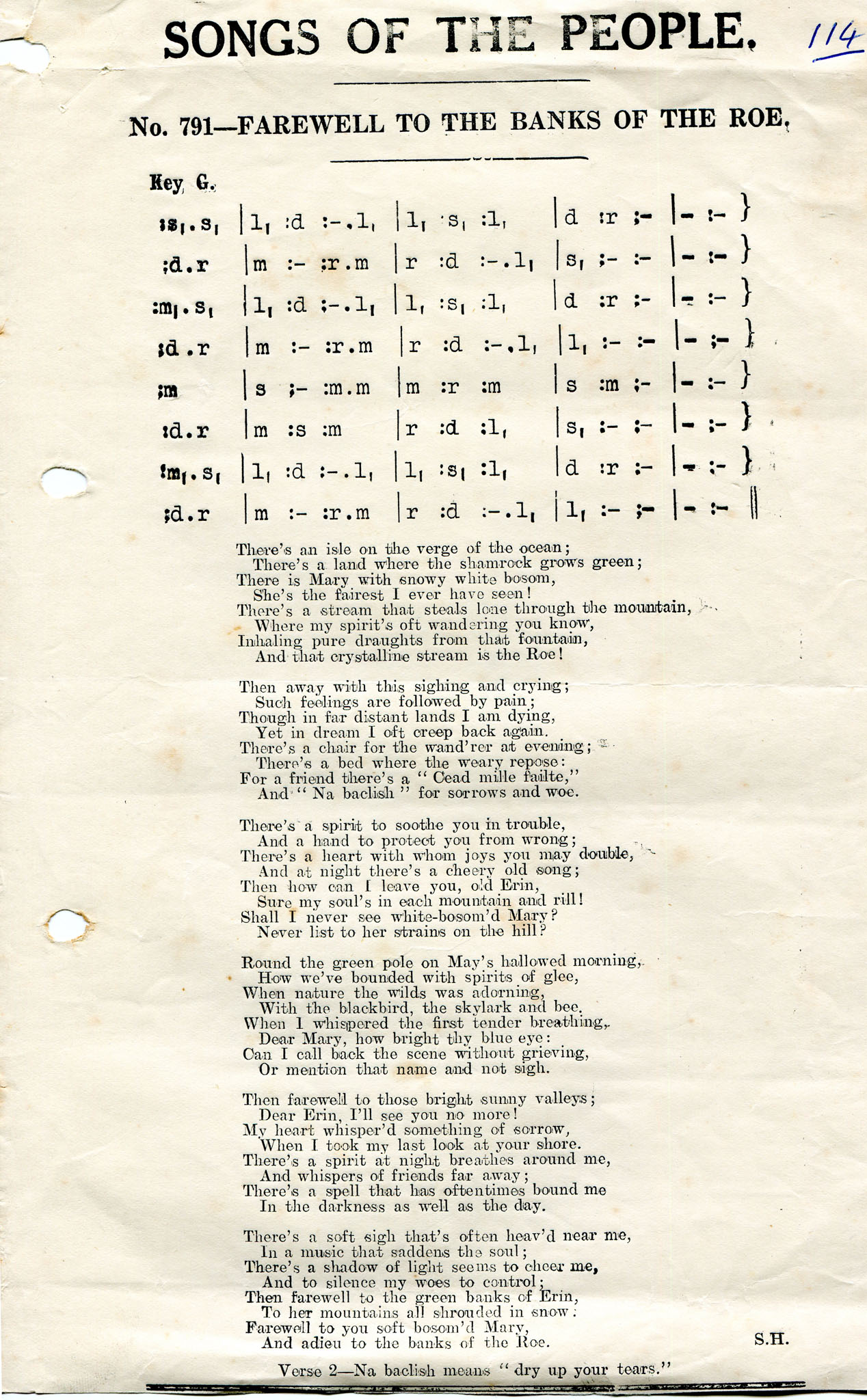 Printed tonic sol-fa notation and words to song titled, ‘No 791 ...