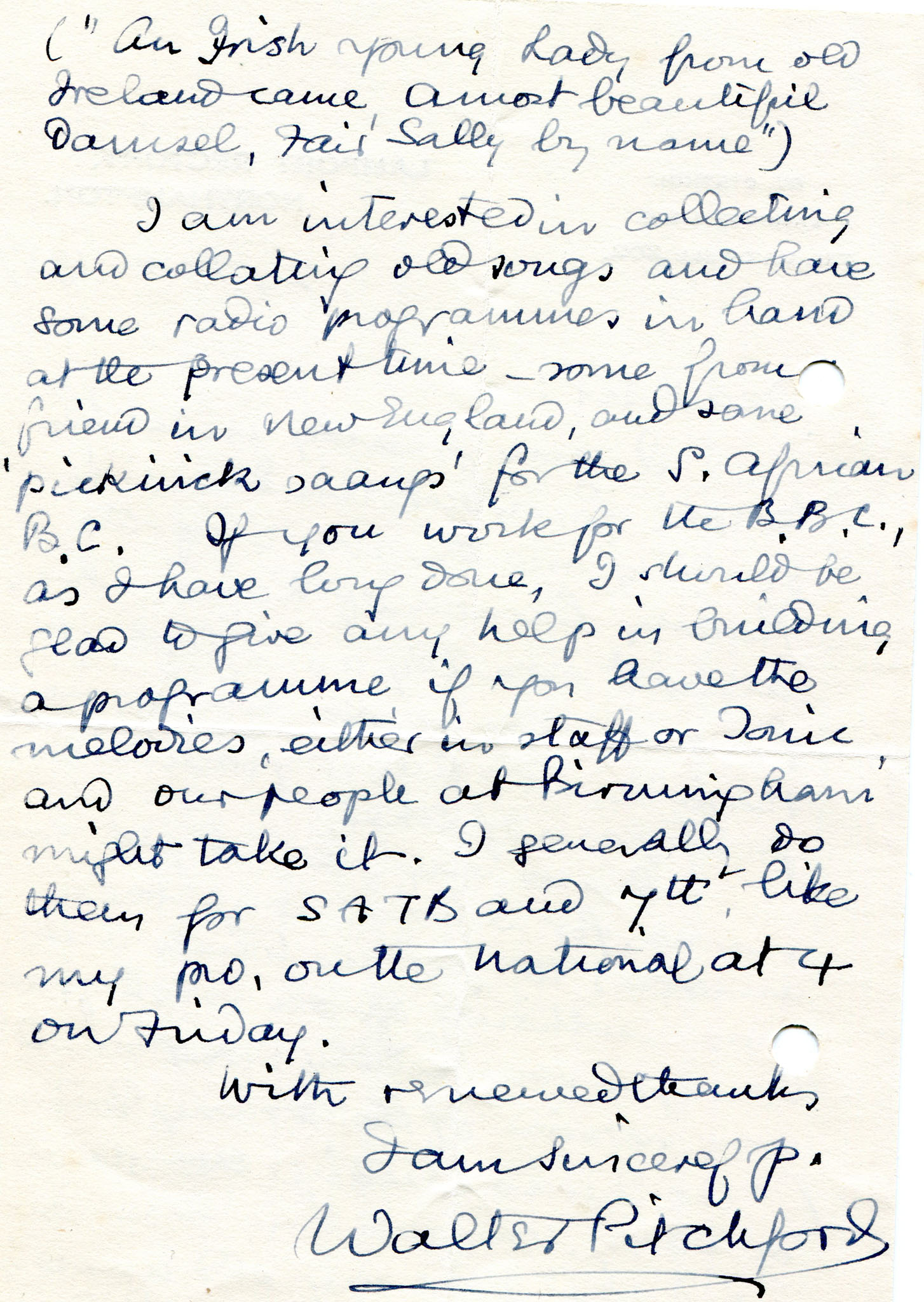 Handwritten letter (double sided) to ‘Dear Sir’. Thanks Sam for sending ...