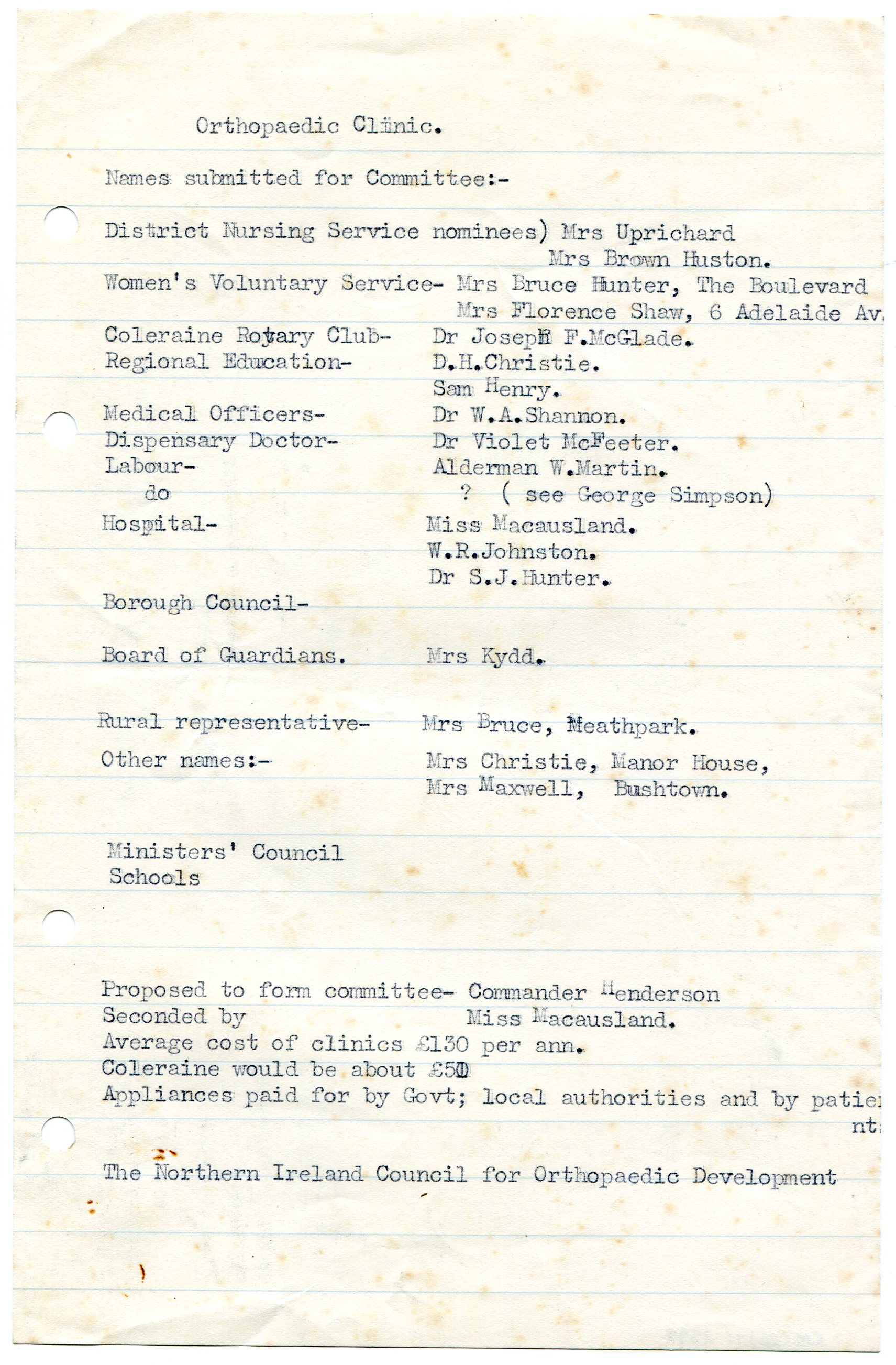 Typed list of names and the organisations they represent for the ...