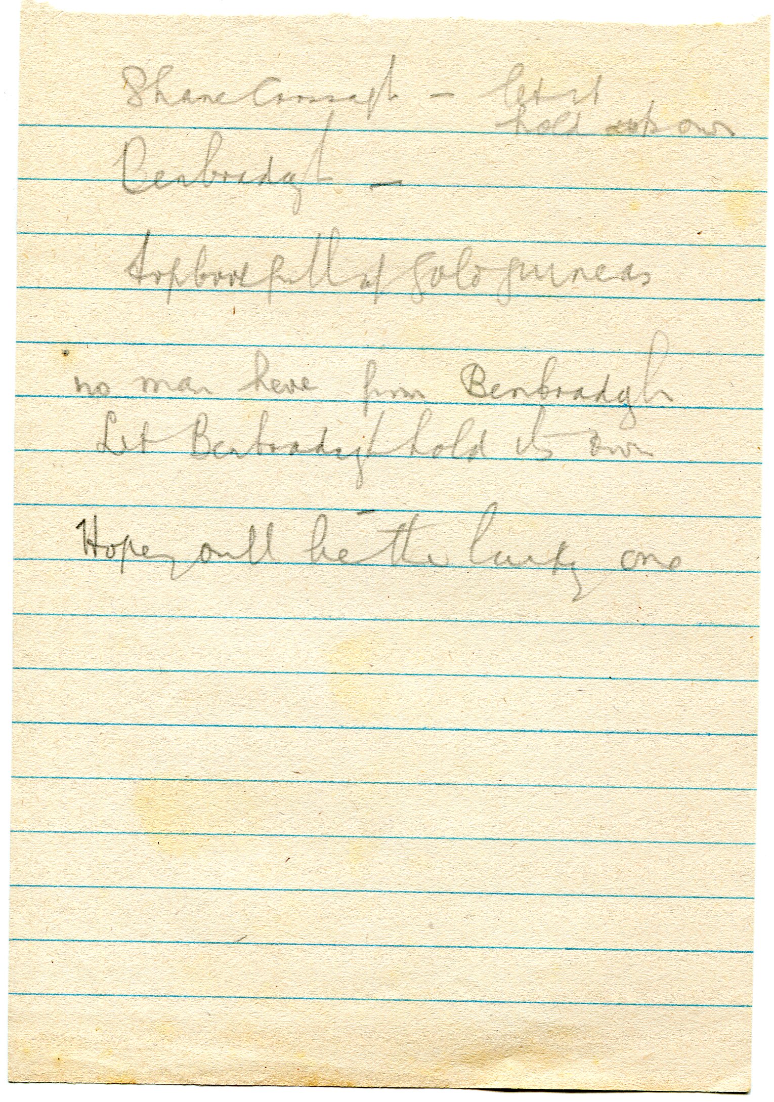 Handwritten rough notes on lined paper. Mentions Shane Crossagh. – NI ...