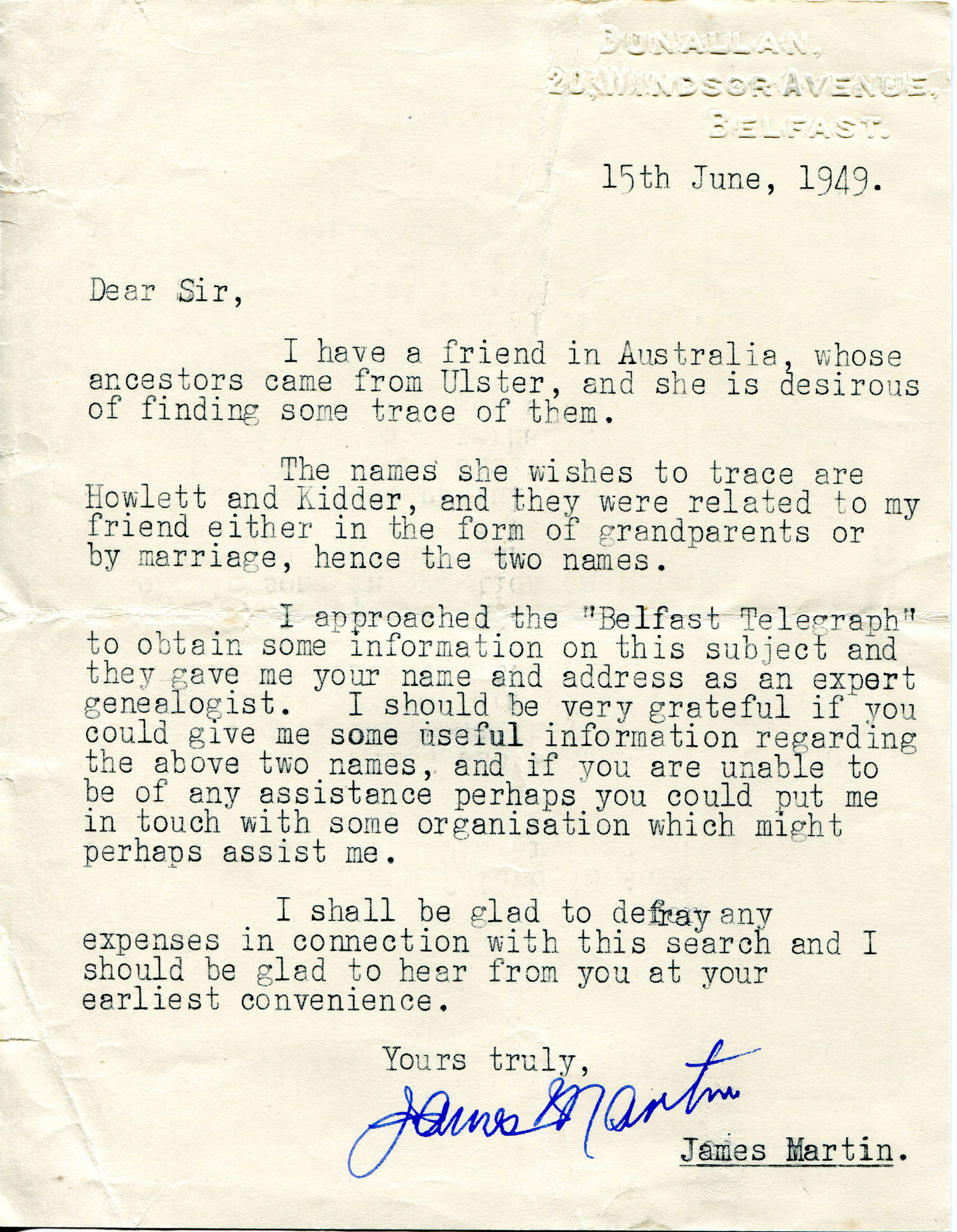 Typed letter to Sam Henry. Asks for Sam’ to help their friend in ...