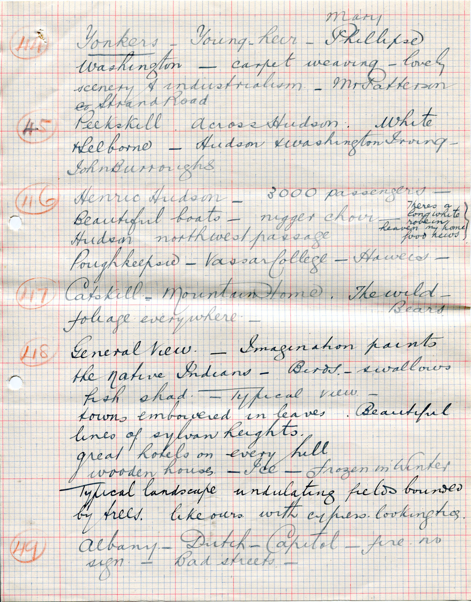 Page 18 of 27. Handwritten list of numbered notes for photographs ...