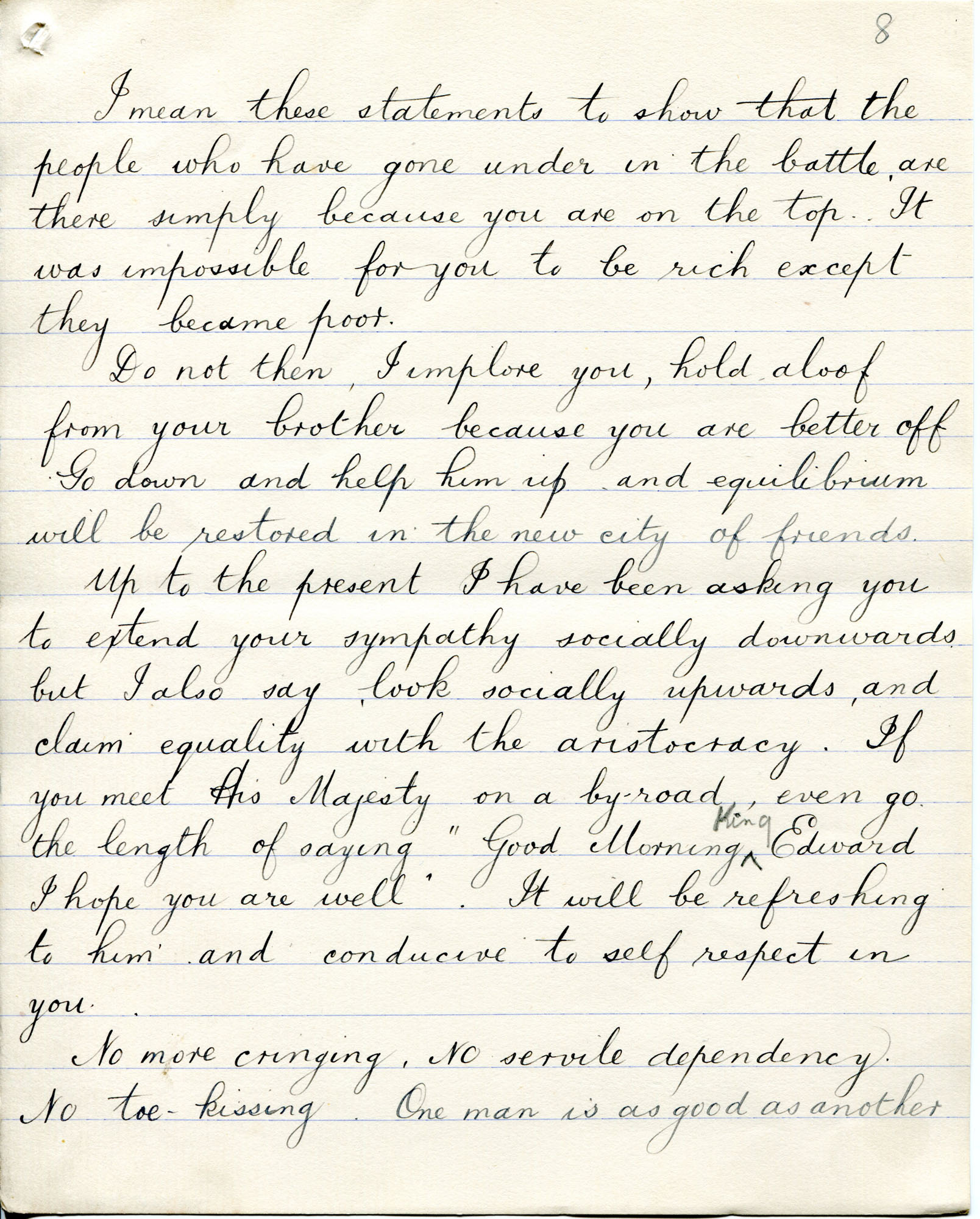 Page 8 of 38. Handwritten essay by Sam Henry titled, ‘The Voice from ...