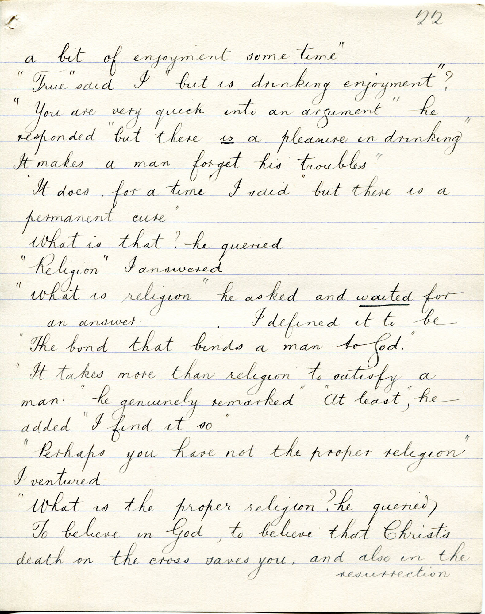 Page 22 of 38. Handwritten essay by Sam Henry titled, ‘The Voice from ...