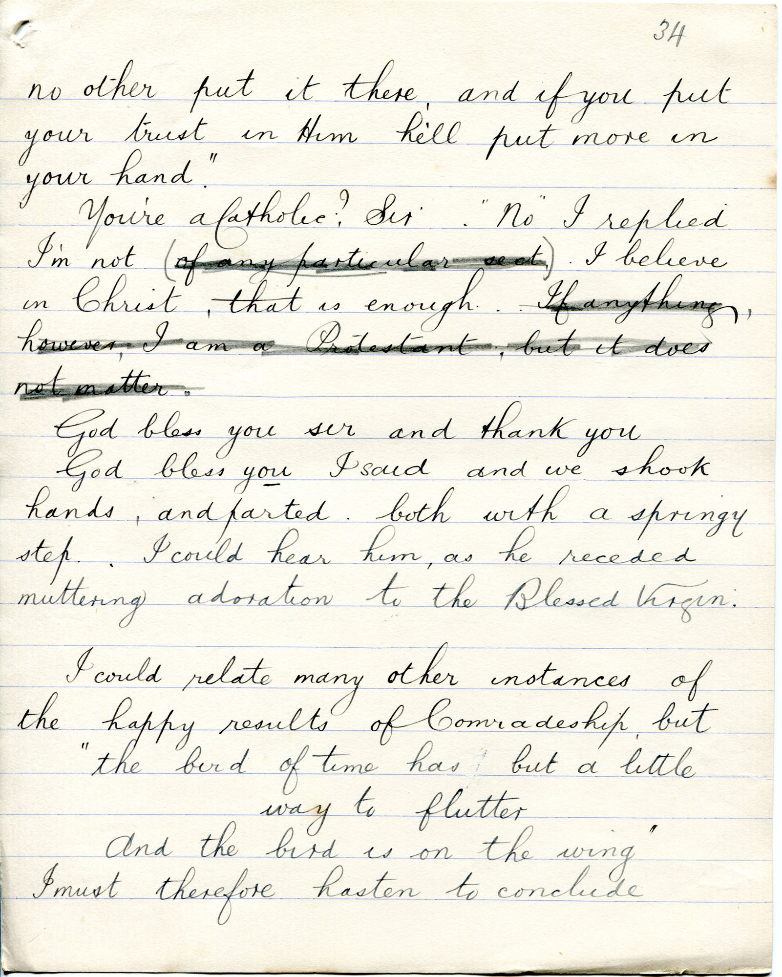 Page 34 of 38. Handwritten essay by Sam Henry titled, ‘The Voice from ...