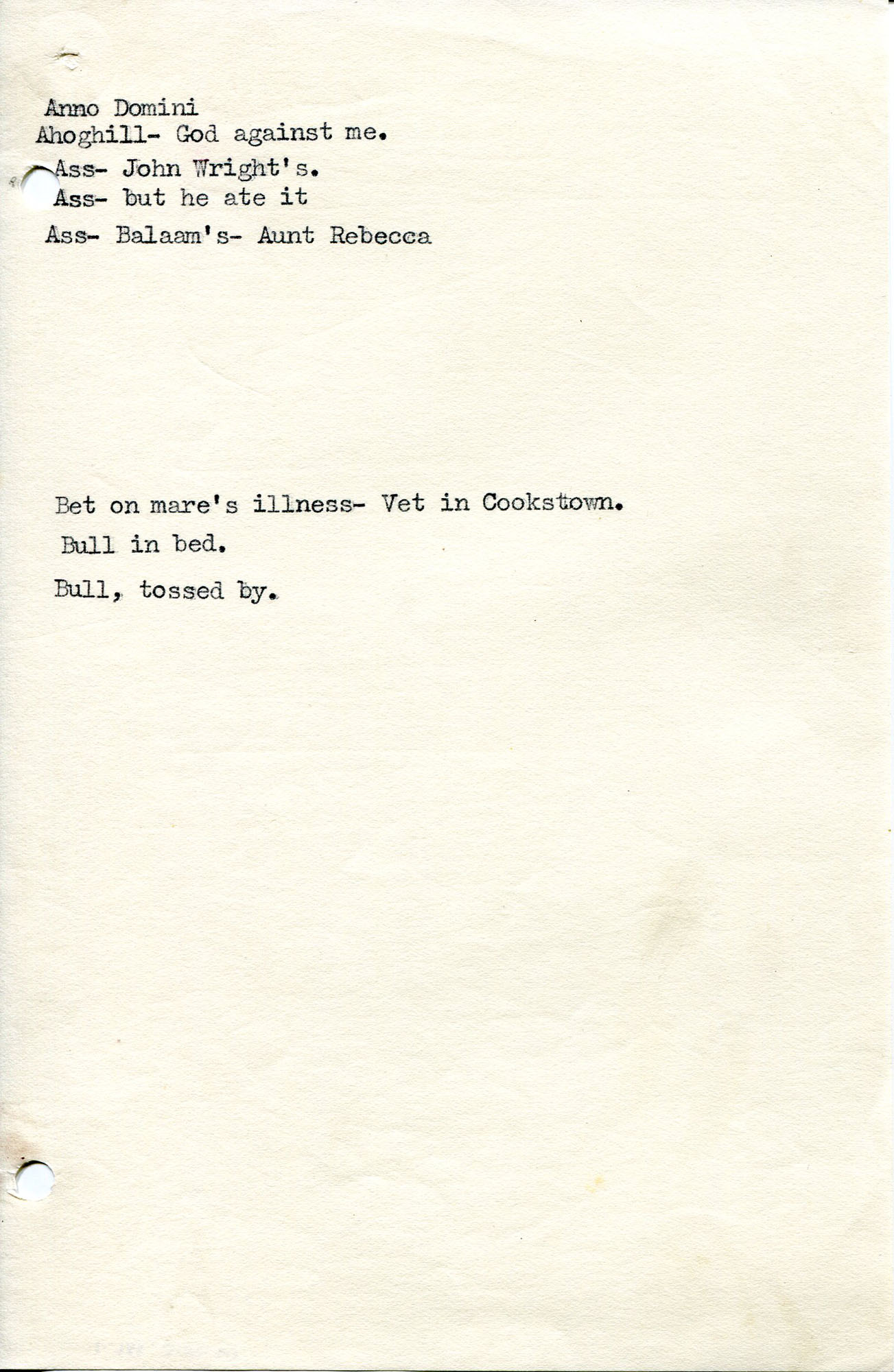 Page 1 of 7. Typed list in alphabetical order of notes. This page has A ...