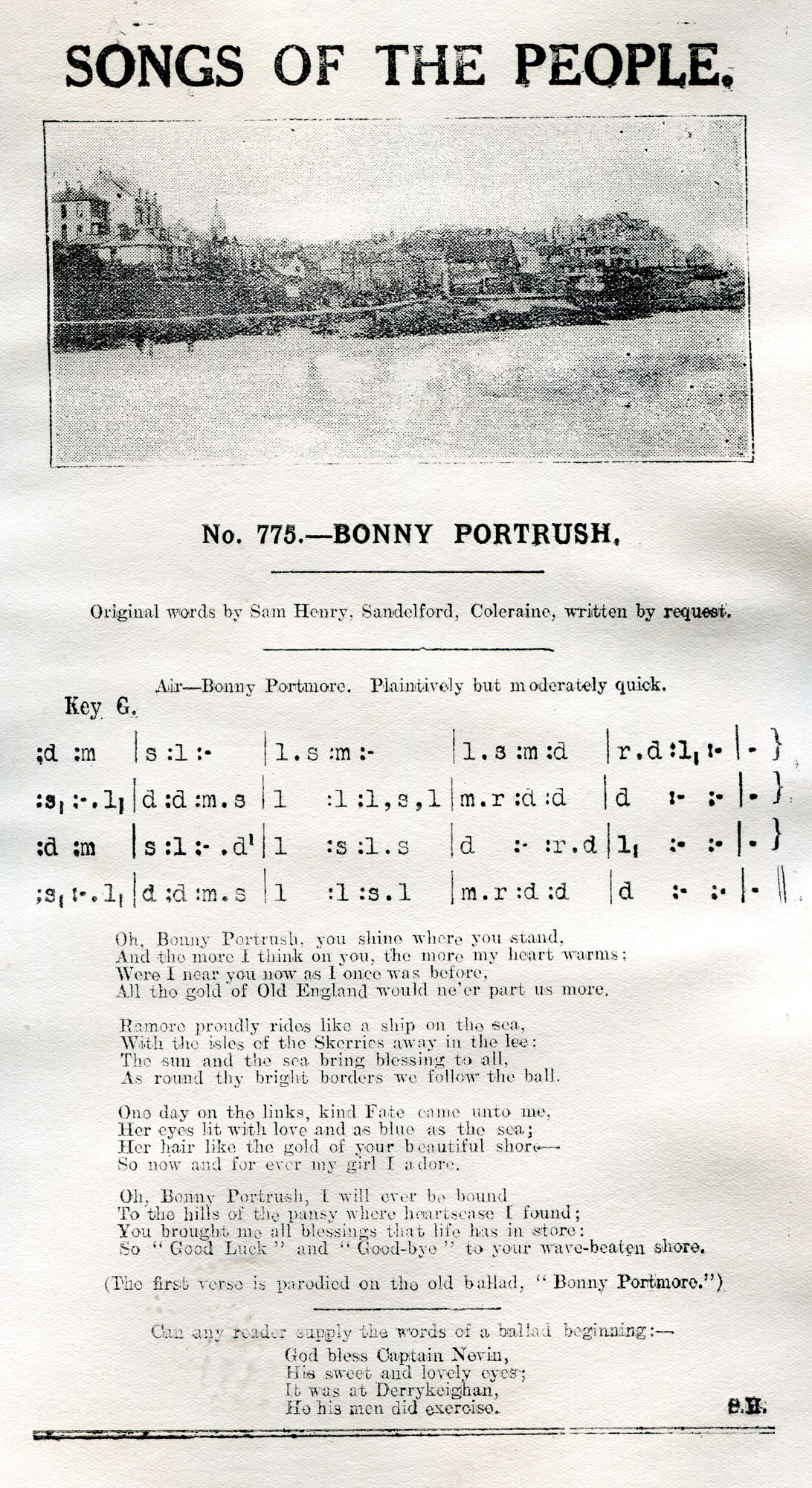 Songs of the People article of a tonic sol-fa notation and words to ...