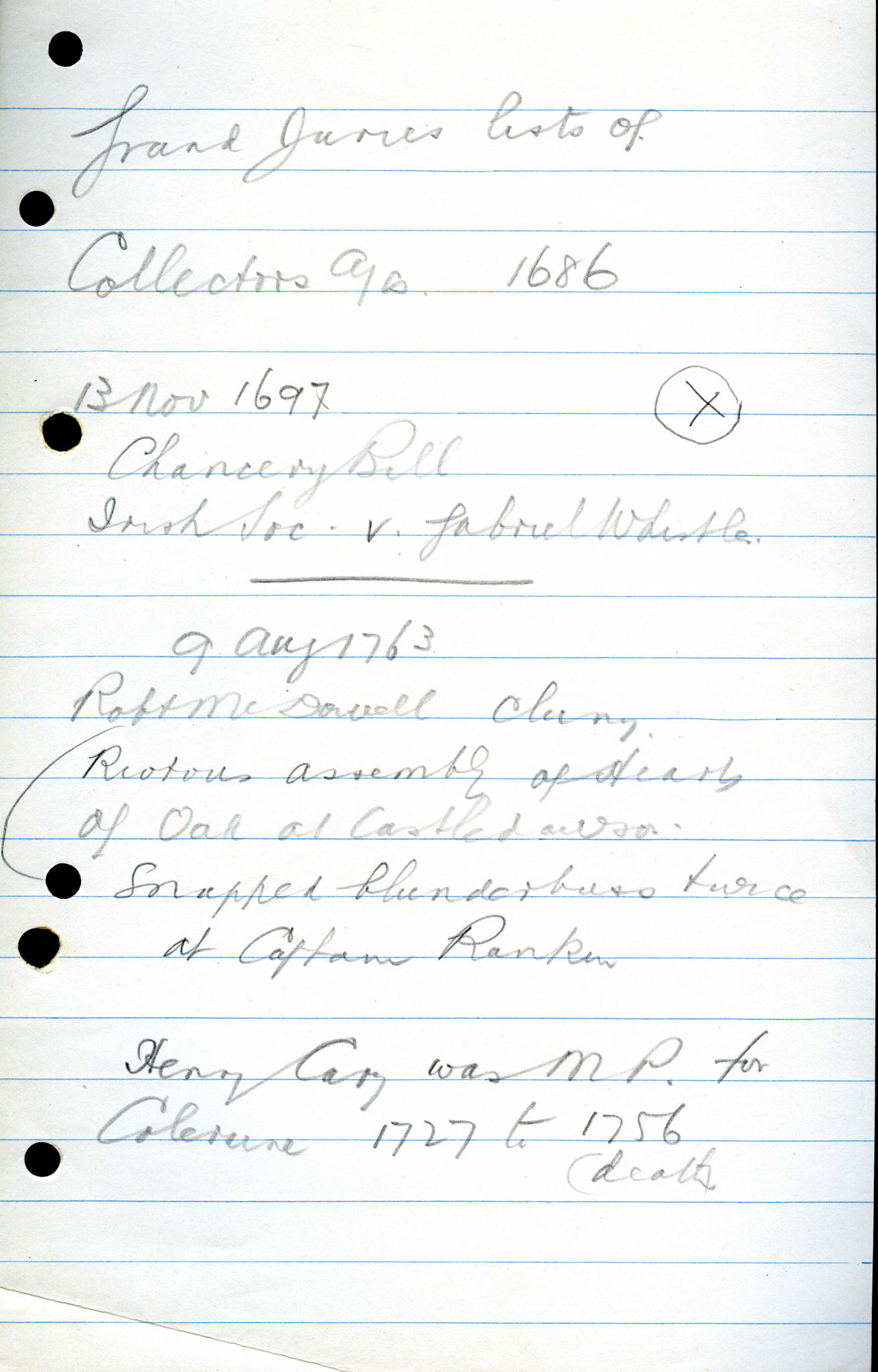 First page of a series of hand written historical notes. Reference is ...