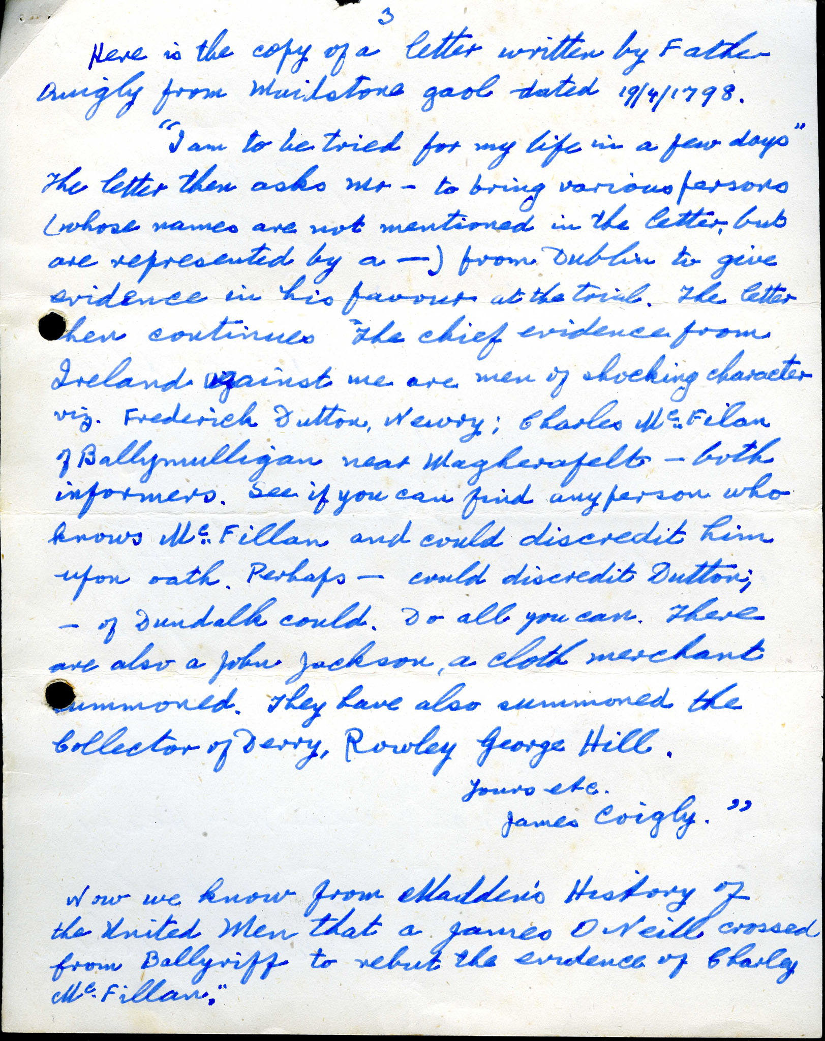 Second page of a follow up letter from M. Devlin about Charley McFillan ...