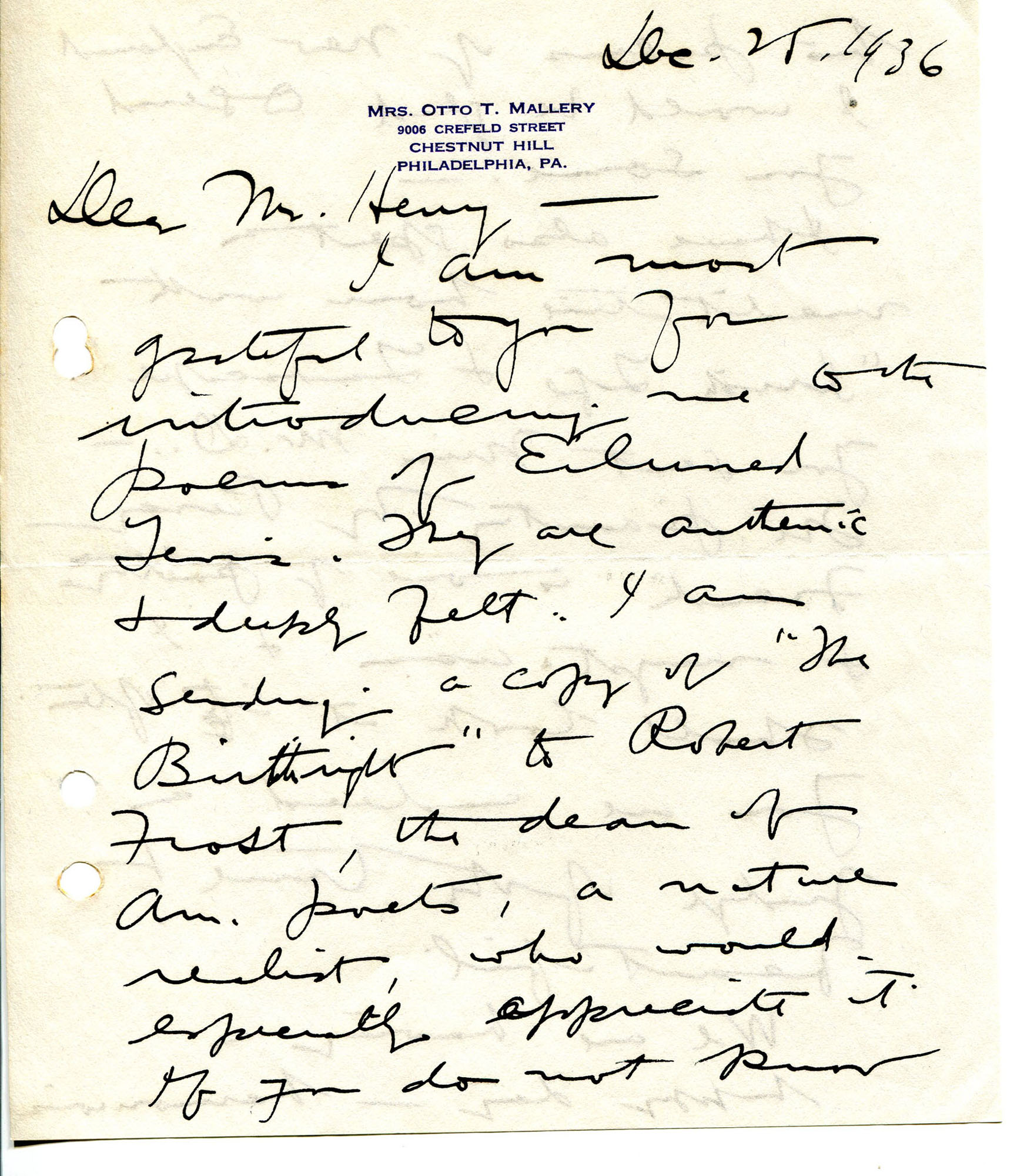 One of 2 pages of handwritten letter. Difficult to read handwriting ...