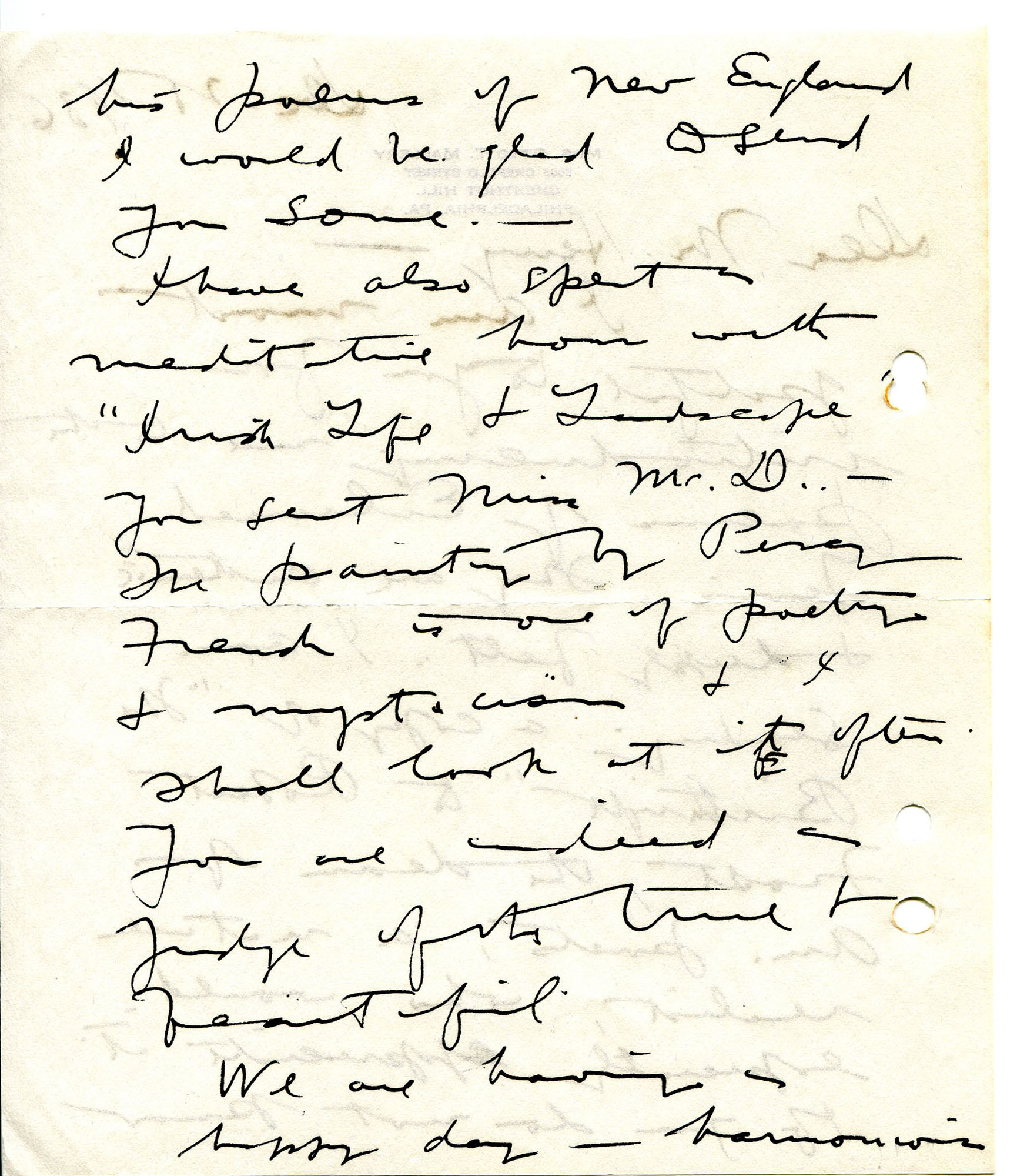 One of 2 pages of handwritten letter. Difficult to read handwriting ...