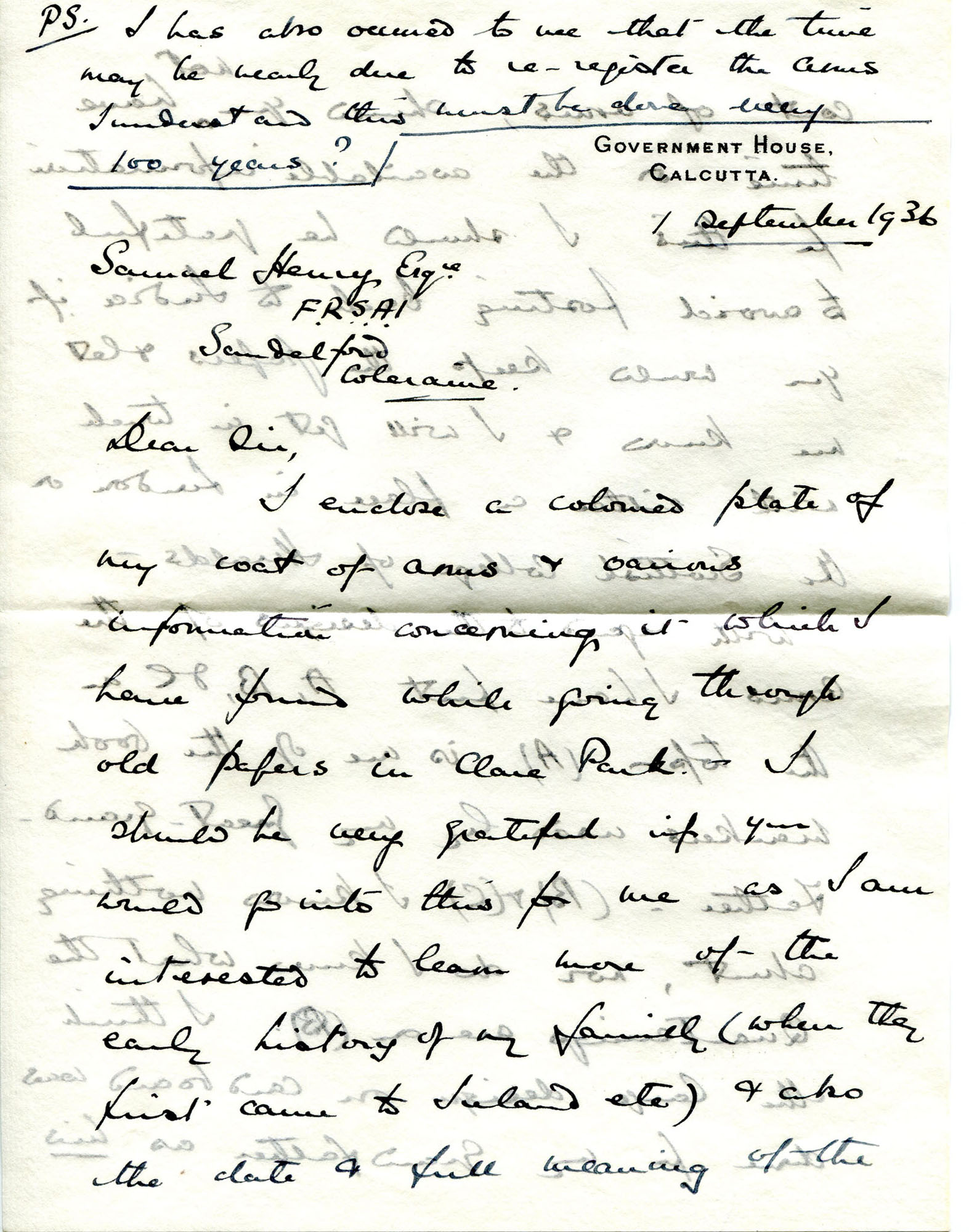 One of 2 pages of handwritten letter on headed notepaper of Government ...