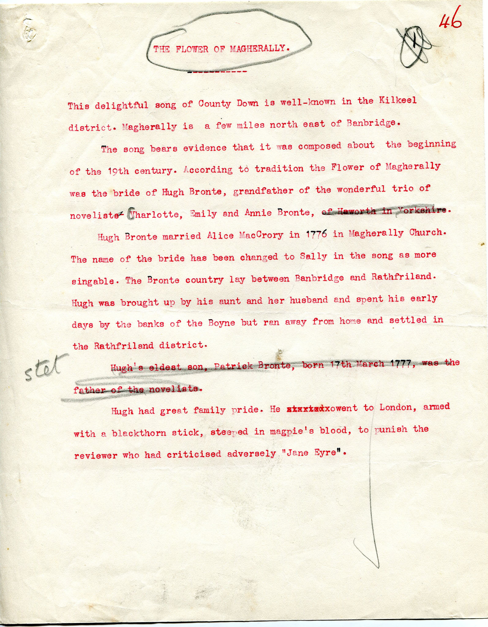 One of 11 pages of what appears to be a typed rough script for ...